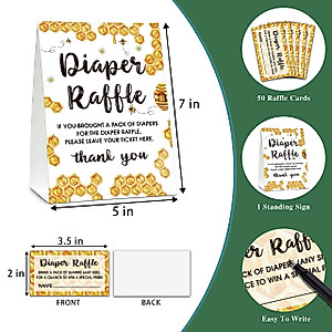 Gihyan Diaper Raffle Baby Shower Game Set(1 Standing Sign + 50 Guessing Cards), Bumble Bee Diaper Raffle Tickets for Baby Shower, Honey Honeycomb Baby Shower Party Favor Decor - B07