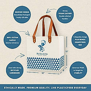 Mr Eco&Co Reusable Grocery Bags Heavy Duty - 4 Pack of Washable, Reusable Shopping Bags Made From Strong, Sturdy Leather Handles and 100% Cotton Canvas, Perfect for Shops, Markets or Storage