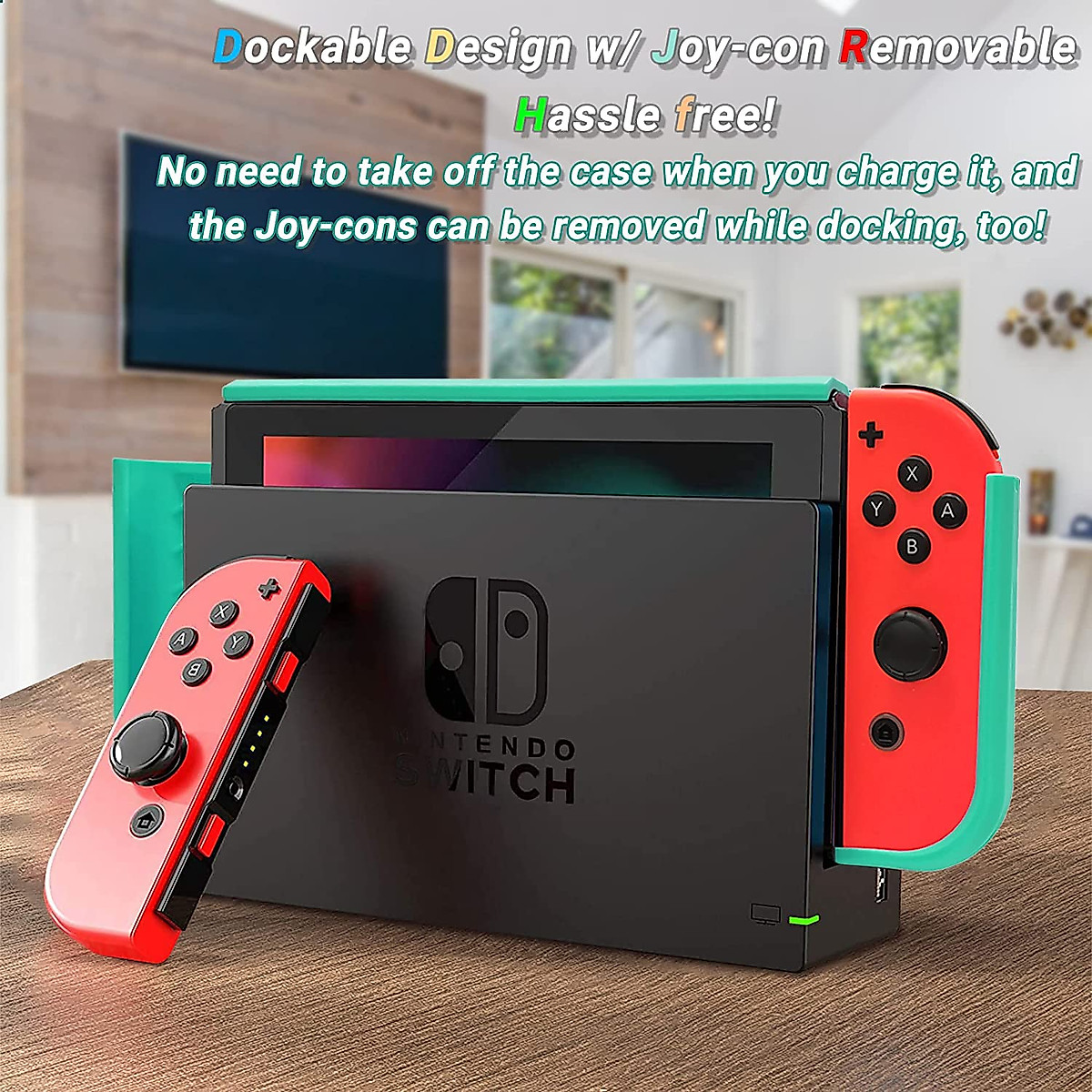 Innoc Switch Case Dockable Case for Nintendo Switch with Screen Protector and Thumb Caps, Ergonomic TPU Grip Ultra-Thin Protective Case for Nintendo Switch (Green)