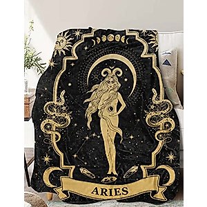 Aries Gifts for Women, Aries Zodiac Blanket 60"X50", Witchy Gifts,Aries Gothic Gifts Aries Astrology Decor Tarot Moon Constellation Soft Throw Blanket