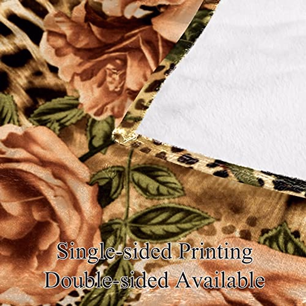 Bedding Bed Blanket Queen Size Plush Blanket Fleece Blanket for Bed and Couch, Leopard Print Retro Rose Floral