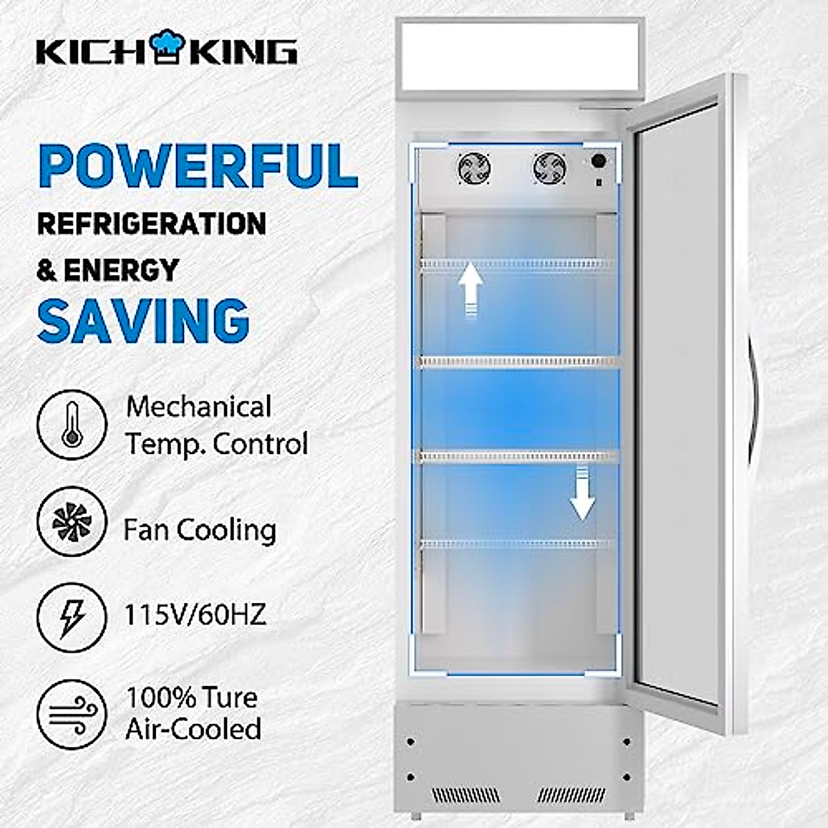 KICHKING 10.9 Cu.ft Merchandiser Refrigerator, 35~46℉, 23.6" W Glass Door Upright Display Refrigerator, Light Box Beverage Cooler, LED Lighting, Drink Fridge-Silver, for Restaurant Grocery Stores