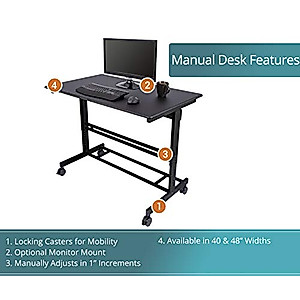 Stand Up Desk Store Rolling Adjustable Height Standing Desk Computer Workstation (Black, 48" Wide)