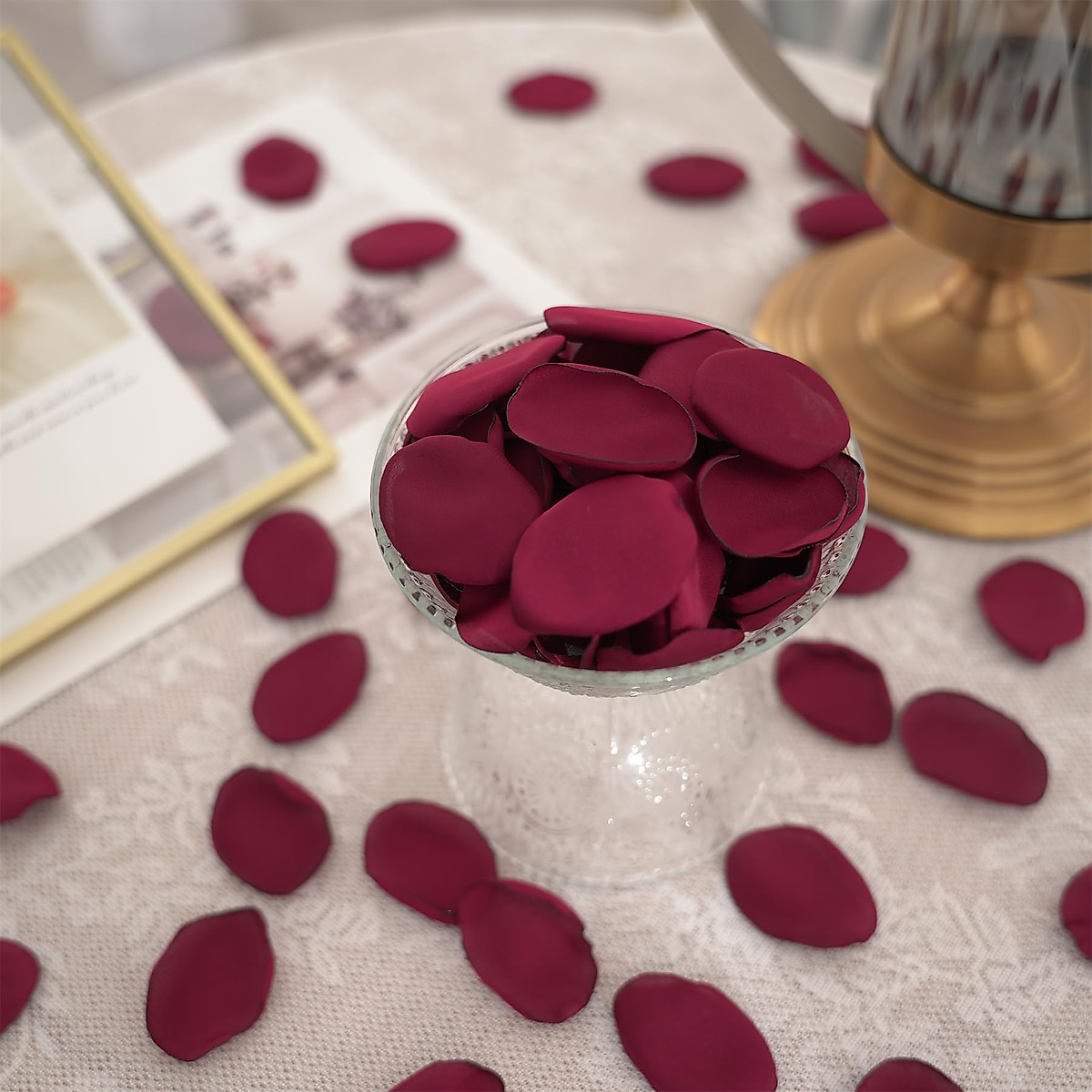 Karoro 300pcs Silk Rose Petals Burgundy Flower Petals for Wedding Flower Girl Basket Aisle Scatter Dinner Table Centerpieces Party Bridal Shower Romantic Night Decoration