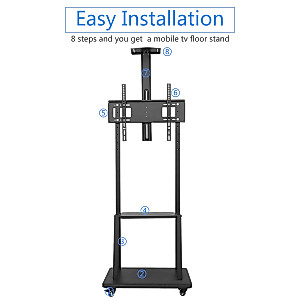 Suptek Mobile TV Cart Floor Stand for 32-70 inch TVs and LED LCD Screens Large Base Height Adjustable (ML1700S)