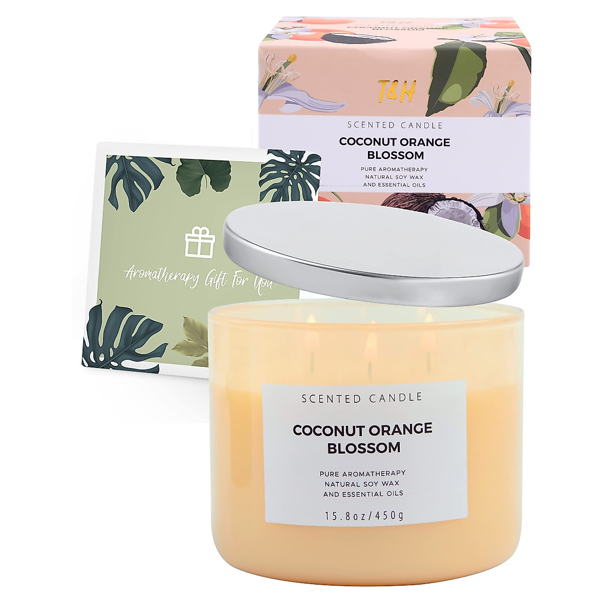 Coconut Orange Blossom 3 Wick Candle | Highly Scented Soy Candles for Home 15.8 oz, Summer & Tropical Scented Candle | Aromatherapy Stress Relief Candle, Relaxing Clean Burning Candle for Women & Men