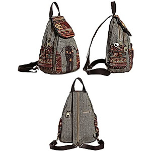 POPUCT Cotton Boho Small Backpack Fashion Hand Knitting Mini Chest Bag for Women and Girls(brown)
