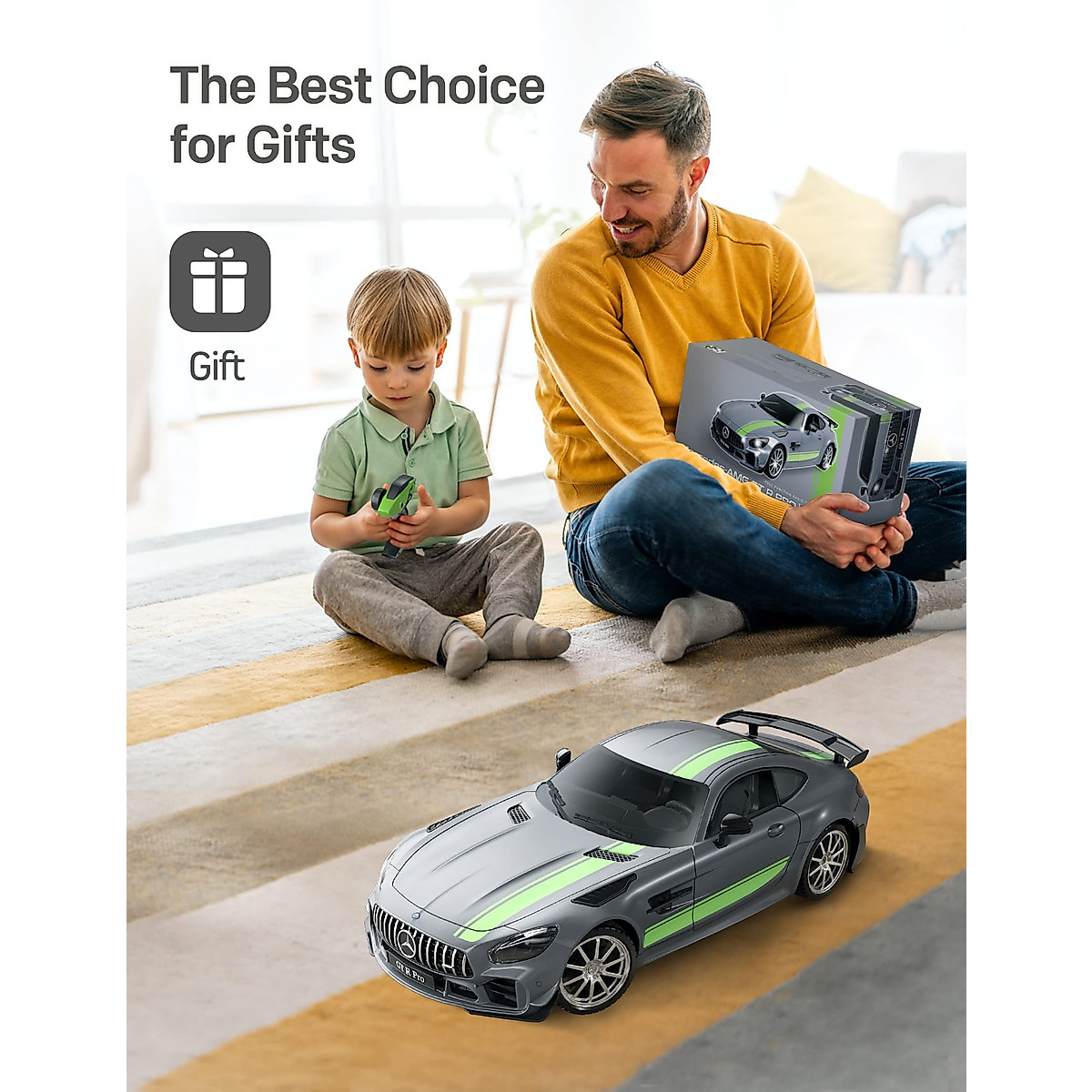 MIEBELY Remote Control Car, Mercedes Benz 1/16 Scale Official Authorized GT R Pro Rc Cars 7.4V 500mAh Rechargeable Battery 2.4Ghz Rc Drift Cars W/LED Toy Car Birthday Gift for Boys Kids Adults Age 6+