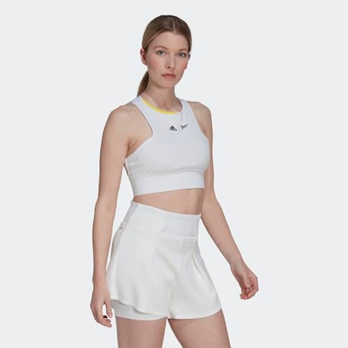 adidas Women's Tennis London Crop Top, White/Impact Yellow, X-Large