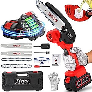 Mini Chainsaw Cordless 6-inch, Electric Hand Held Chain Saw with Automatic Oiler for Yard Cleaning, Wood Cutting and Branch Trimming.