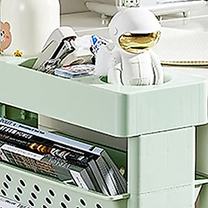 5 Tier Book Rack Storage Bookshelf, Movable Bookshelf Multilayer Capacity Rotatable Removable Plastic Practical Rolling Organization Shelf with Wheel, Bookshelves for Kids Students Study (Green)
