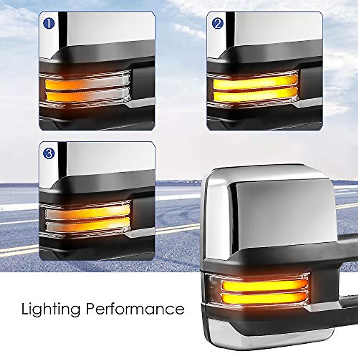 MOSTPLUS Power Heated Chrome Towing Mirrors Compatible for Chevy Silverado Suburban Tahoe GMC Serria Yukon 2008-2013 w/Swichback Sequential Turn light, Clearance Lamp, Running Light(Set of 2)