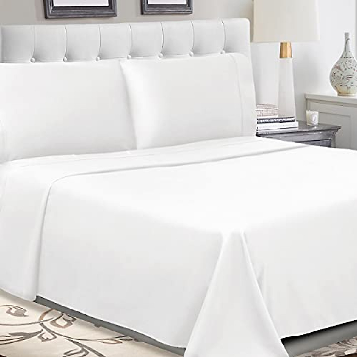 SUPERIOR Cotton Percale Deep Pocket, Twin, White, 4-Pieces Sheet Set