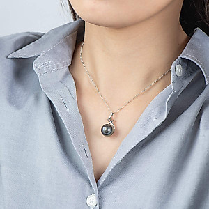 DENGGUANG Pearl Necklace for Women Tahitian Black Pearl Pendant Silver Southsea Cultured Baroque Necklace Choker Chain Jewelry Christmas Gift(Size 12mm)