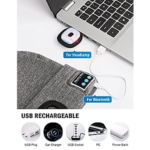 Bluetooth Beanie Hat with Light, Unisex USB Rechargeable LED Headlamp Cap with Headphones, Built-in Speakers & Mic Winter Knitted Night Lighted Music Hat, Gifts for Men Him Husband Men and Women Red