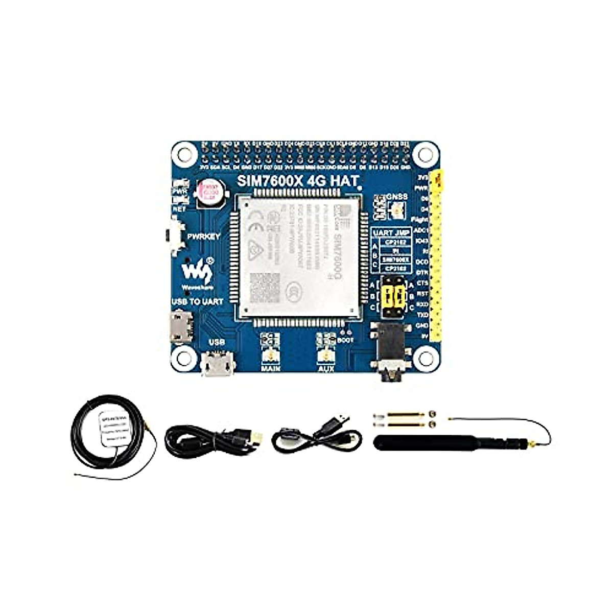 Waveshare 4G/3G/2G/GSM/GPRS/GNSS HAT for Raspberry Pi Based on SIM7600G-H Supports LTE CAT4 up to 150Mbps for Downlink Data Transfer