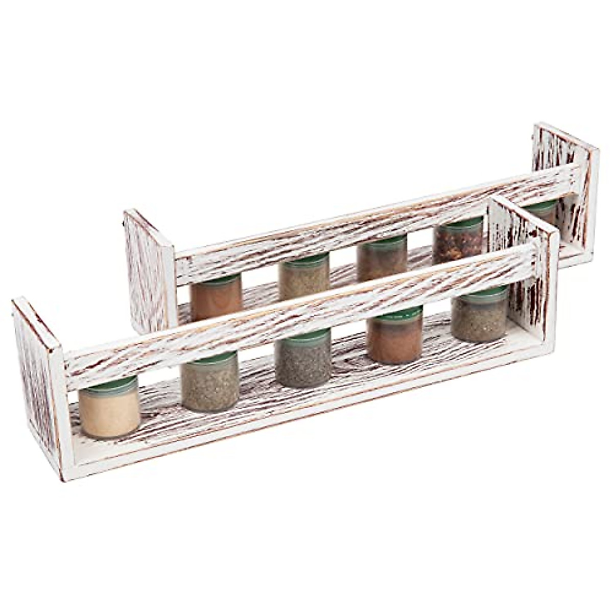 Mind Reader Floating Spice Shelves, Rustic Farmhouse Pantry Organizer, Easy Install, Storage Display for Condiments, Snacks, Appetizers, Set of 2, Torched Wood, Brown