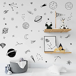 Outer Space Wall Decals Peel and Stick for Kids Girls, Vinyl Outer Space Planet Wall Stickers, Outer Space Wall Stickers for Boys Bedroom Nursery Kids Room