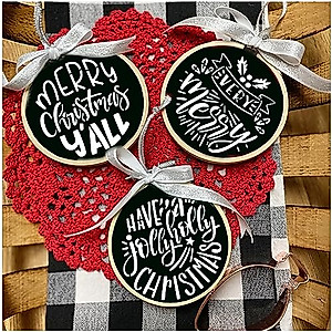 Small Christmas Stencils for Painting on Wood Reusable - 3 Inches Round Holiday Xmas Drawing Ornaments Stencil Templates for DIY Crafts Tier Tray Wood Décor (60pcs words 3in round-1)