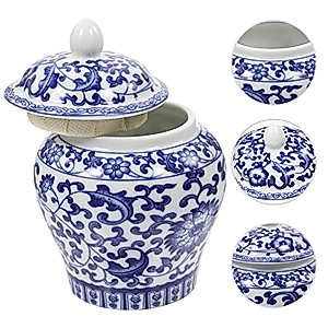 Zerodeko Ceramic Vase 330ML Ceramic Tea Jar, Vintage Chinese Style Storage Can with Airtight Lid Loose Tea Tin Kitchen Food Canister Traditional Tea Tin Coffee Jar Bulk Food
