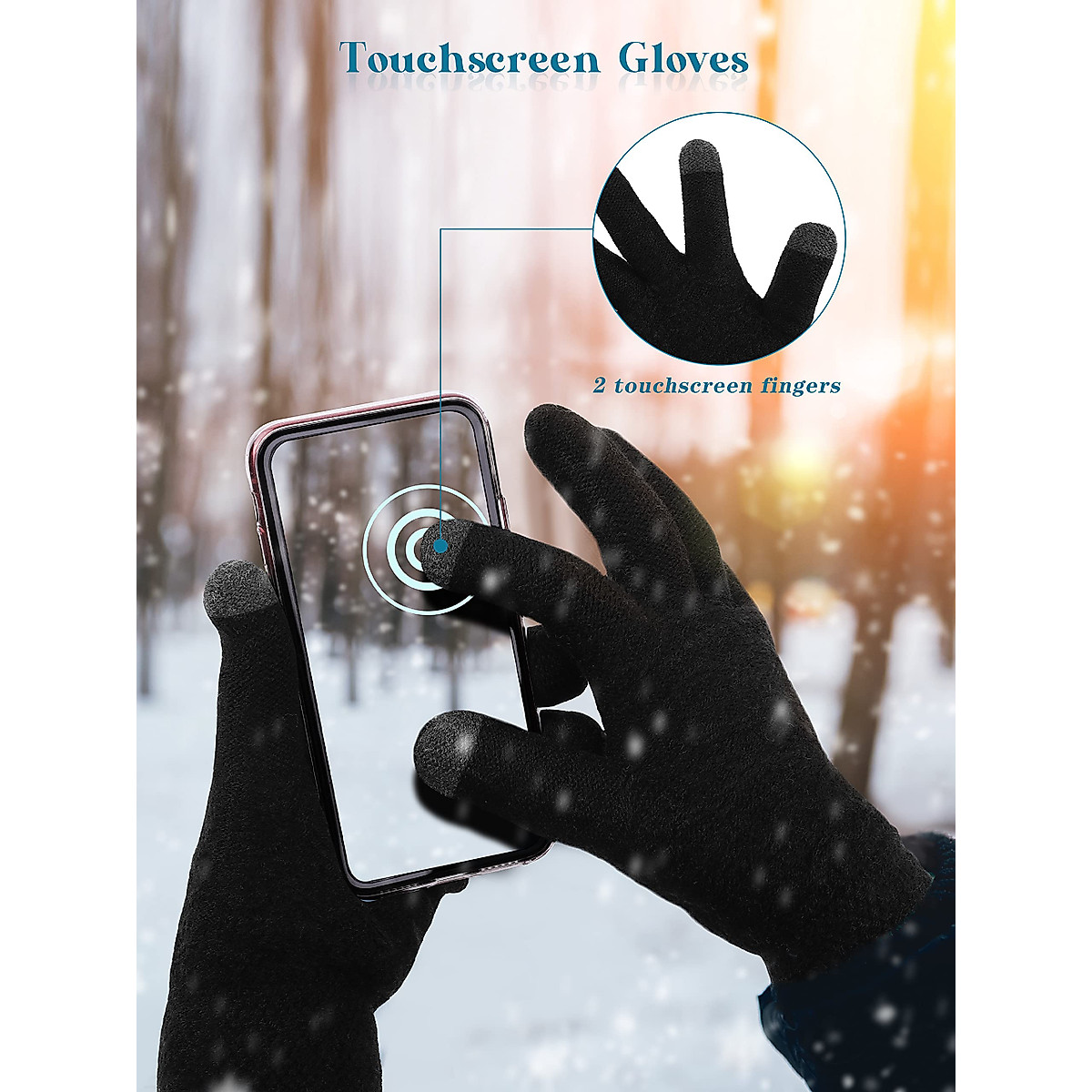 KUTTOR 3 Pairs Women's Winter Knit Plush Gloves Touch Screen Gloves Thermal Cable Knit Wool Fleece Lined Touchscreen Mittens