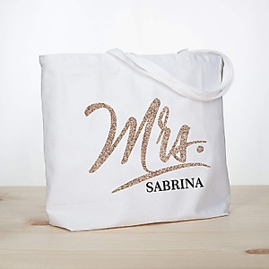 ELEGANTPARK Future The Mrs. EST. 2023 Personalized Bride Tote Wedding Bachelorette Bridal Shower Gifts Large Shoulder Bag Black with Champagne Glitter