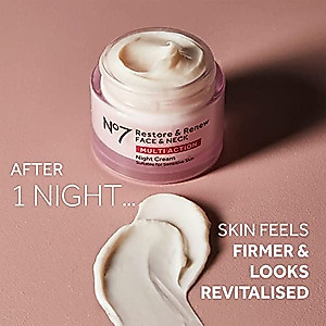 No7 Restore & Renew Multi Action Face & Neck Night Cream - Collagen Peptide Anti Aging Face Cream - Hydrating Hyaluronic Acid Night Cream - Shea Butter + Vitamin E Skin Firming Night Cream (50ml)