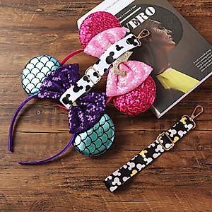 2Pcs Mouse Ear Holder for Backpack Bag Headband Holder Lanyard Strap Keychain Hanging Display Decor Trip Accessories Organizer Long White & Black