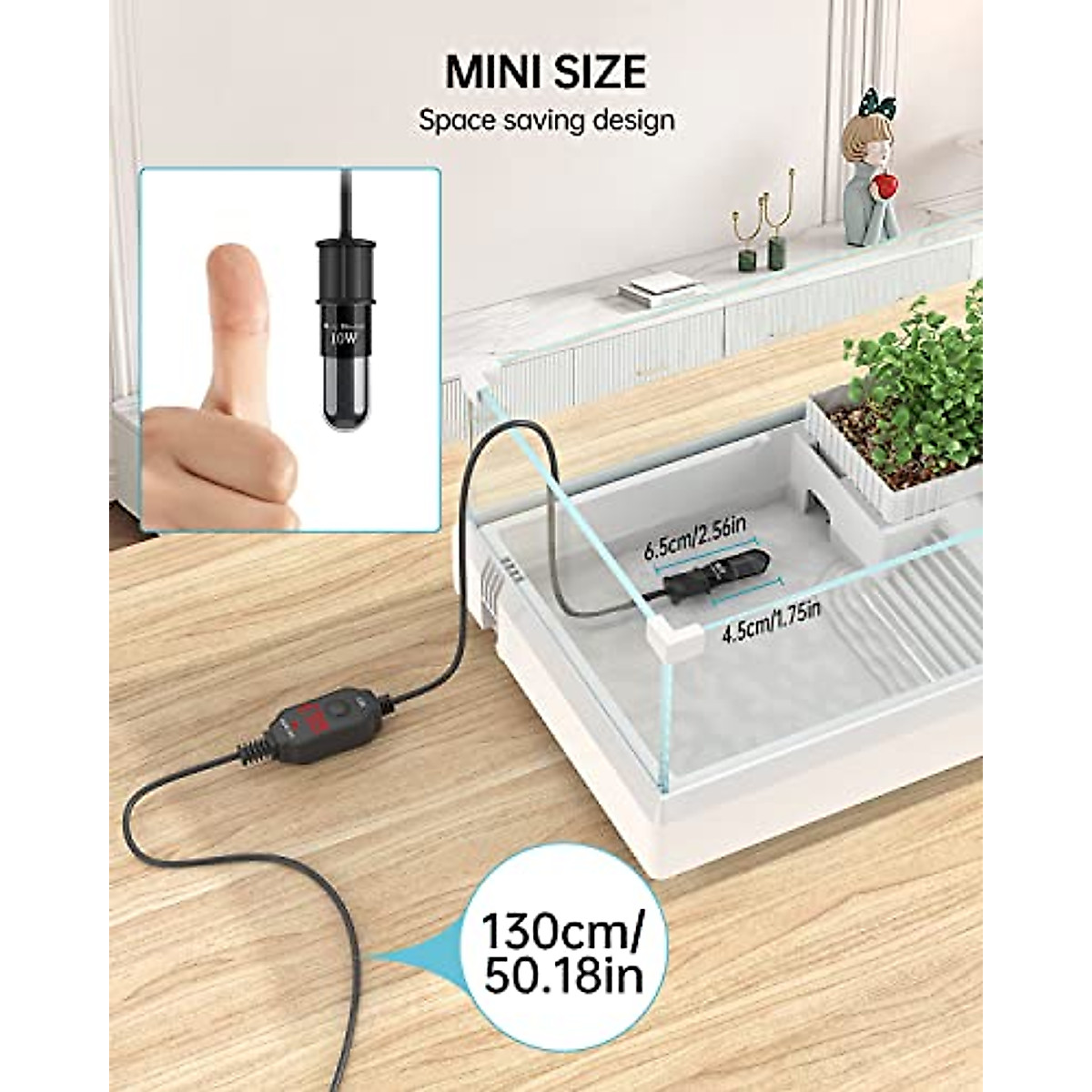 SILICAR Mini Aquarium Heater, 10W Fish Tank Heater with Built-in Thermometer, LED Display, External Temperature Controller, Submersible Turtle Tank Heater for 0.5-1 Gallon