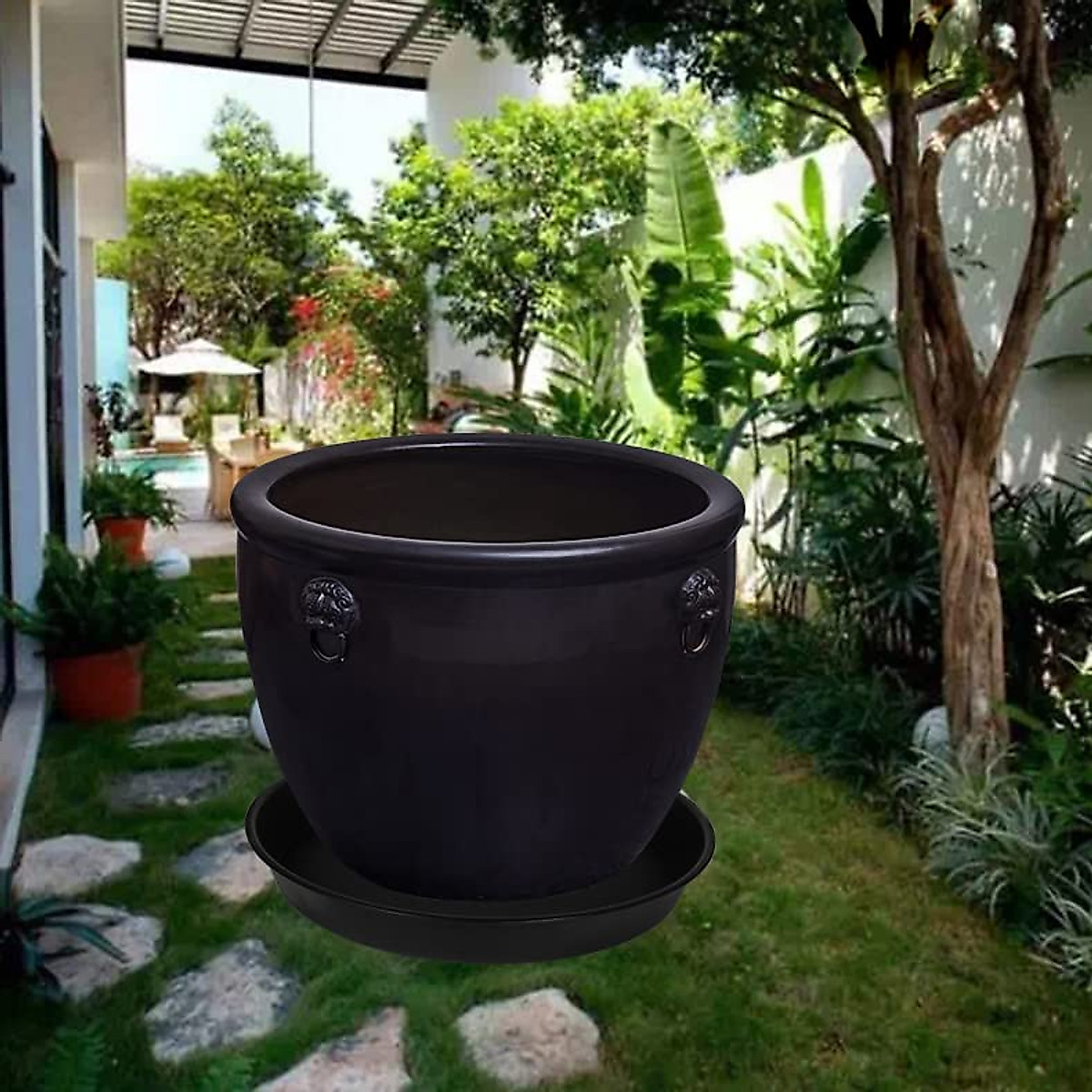 Bleuhome 4 Pack of 18 19 inch Plant Saucer Drip Tray, 17 19 21 23 25 27 inch Heavy Duty Large Deep Plant Saucers for Pots, Plastic Flower Planter Water Trays for Indoors Outdoor (19", Black)