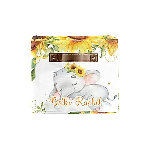 Sunflower Cute Elephant Personalized Storage Bins Custom Baskets Cubes Organizer With Handle for Home Nursery Supplies Clothes Toy 1 Pack