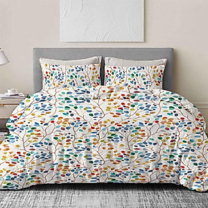 MULLEPP Floral Duvet Cover Queen 3 Pieces Eucalyptus Leaves Comforter Set with Zipper Corner Ties, Botanical Boho Duvet Cover and Pillow Shams Soft Microfiber Bedding Set for All Season