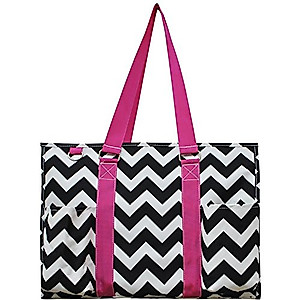 Ocean Themed Prints NGIL Large Travel Caddy Organizer Tote Bag (Chevron Tote Hot Pink and Black)