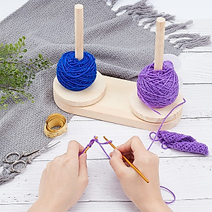 AHANDMAKER Wheat Thread Holder, Spindle Thread Base Fiber Crocheting Tool, Wooden Yarn Spinner with Twirling Mechanism, Double Yarn Ball Holder for Ribbon Tape Rope Storage