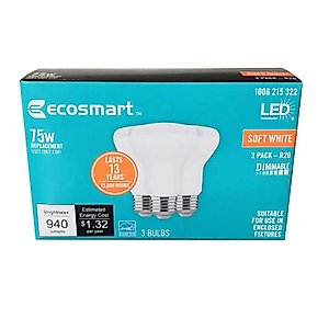 EcoSmart 75-Watt Equivalent R20 Dimmable Energy Star LED Light Bulb Soft White 2700K (3-Pack), R20-1D 11W E26 120V