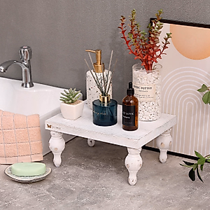 Elynice Wood Tray - 12 x 9 x 5.5in Farmhouse Decor Display Stand, Kitchen Counter Tray, Rustic Coffee Bar Decor (Linen White, 220lb Capacity, 2.61lbs)