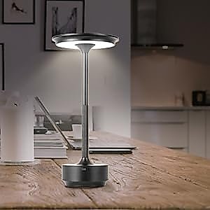 HAPYGI Rechargeable Cordless LED Table Lamps Touch Sensor Light, 3-Levels Portable Dimming Wireless Battery Operated Lamp，Nightstand Lamp/Night Light/Restaurant Table/Outdoor/Coffee/Bar (Black)…