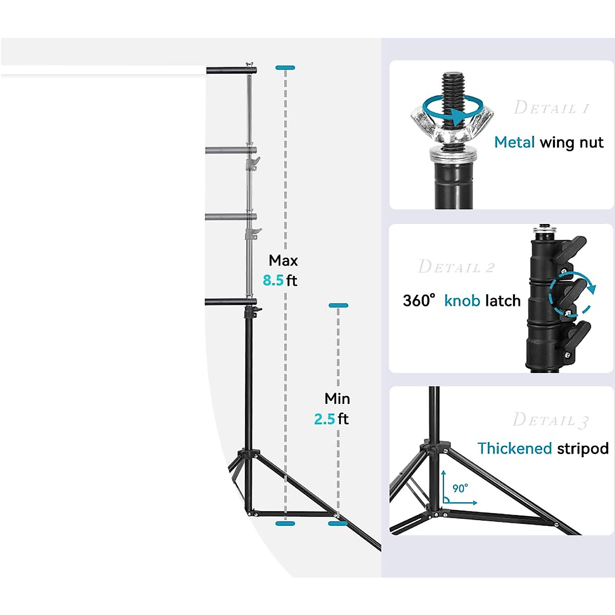 8.5 X 10FT/2.6 X 3M Background Stand Support System Kit with Carrying Case for Clamps and Canvas,for Photo Video Shooting