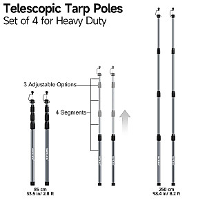 SANLIKE Tent Poles for Tarp, 98 in Tarp Poles Set of 2, Tent Poles Replacement, Telescoping Pole, Canopy Poles, Camping Poles for Rooftop Tents, Trekking Pole Tent for Rain Fly, Camper, Awning – Gray