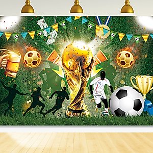 Soccer Backdrop,7x5FT Football Backdrop World Cup Backdrop Football Background Football Green Grass Field Photography Backdrop Soccer Banner for World Cup Party