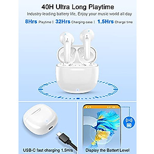 Wireless Earbud, aiskding Bluetooth 5.3 Headphones, Bluetooth Earbud HiFi Stereo Built-in 4 Mics, Wireless Headphones Touch Control with 32H Playtime, Bluetooth Earphones IP7 Waterproof for Work Sport