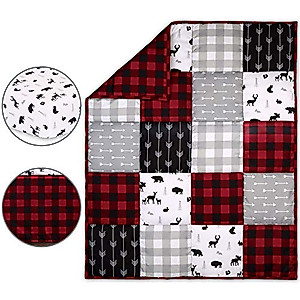 The Peanutshell Buffalo Plaid Crib Bedding Set for Boys or Girls, Woodland Animals, 3 Pieces