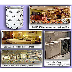SEAFOWL 19.7" Collapsible Laundry Basket,Round Canvas Waterproof Large Storage Basket Cute Cartoon Nursery Basket (Big Eye Monster)