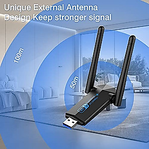 USB WiFi Adapter, ElecMoga 1300Mbps WiFi Dongle USB 3.0 Dual Band 5G/2.4G Wireless Network Adapter for Desktop Laptop PC, Dual 5dBi Antennas, Supports Windows 11/10/8.1/8/7, Mac OS 10.9-10.15
