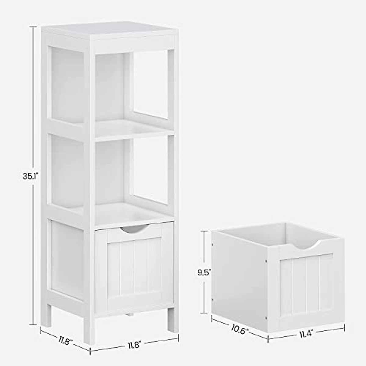 VASAGLE Bathroom Floor Cabinet, Bathroom Storage Organizer Rack Stand, Multifunctional Corner Unit, 2 Drawers, White UBBC42WT