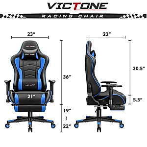 VICTONE Gaming Chair with Footrest Racing Style Computer Chair Video PC Game Chair Large Heavy Duty Ergonomic Computer Office Chair with 3D Adjustable Armrest and Headrest (Blue)