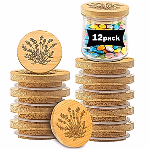 12 Pack Reusable Bamboo Wooden Lids with Silicone Sealing Rings Perfect Airtight for Oui Yogurt Jars Lavender Pattern