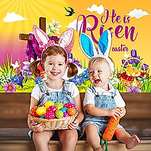 Happy Easter Backdrop Photography He is Risen Banner Backdrop,Easter Religious Backdrop for He is Risen Spring Easter Party Decorations, 72.8 x 43.3 Inch