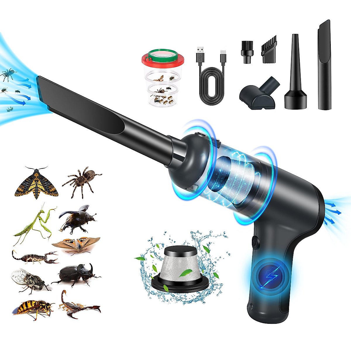 2024 Upgraded Vacuum Bug Catcher & Handheld Vacuum Cordless with 9000PA, High Power Bug Vacuum Mini Portable Stink Bug Trap Use for Home Office Car RV Insect Traps Catcher and Release with Insect Cage