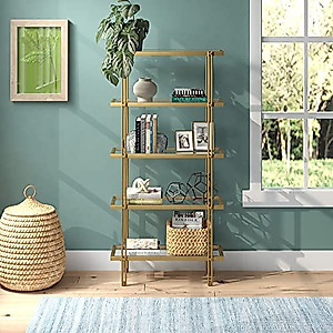 Henn&Hart 68" Tall Rectangular Bookcase in Brass, for Home Office, Living Room